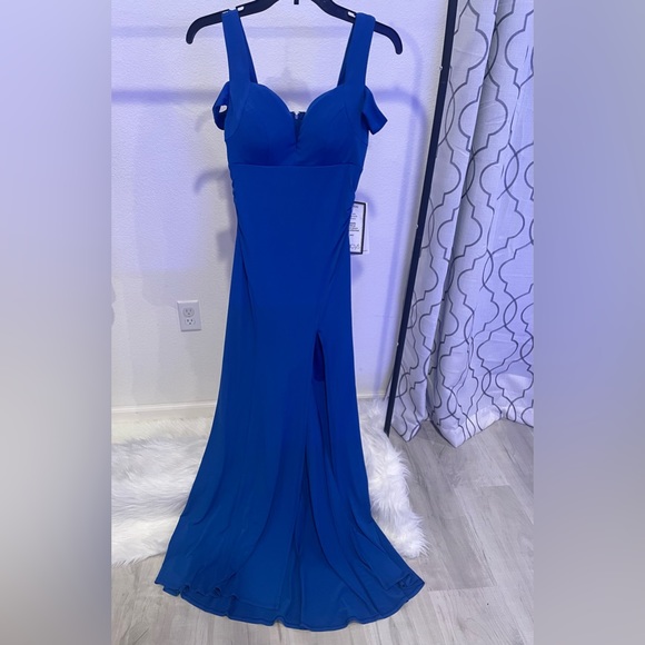 Macy's | Dresses | Brand New Elegant Blue Long Gown From Macys With ...